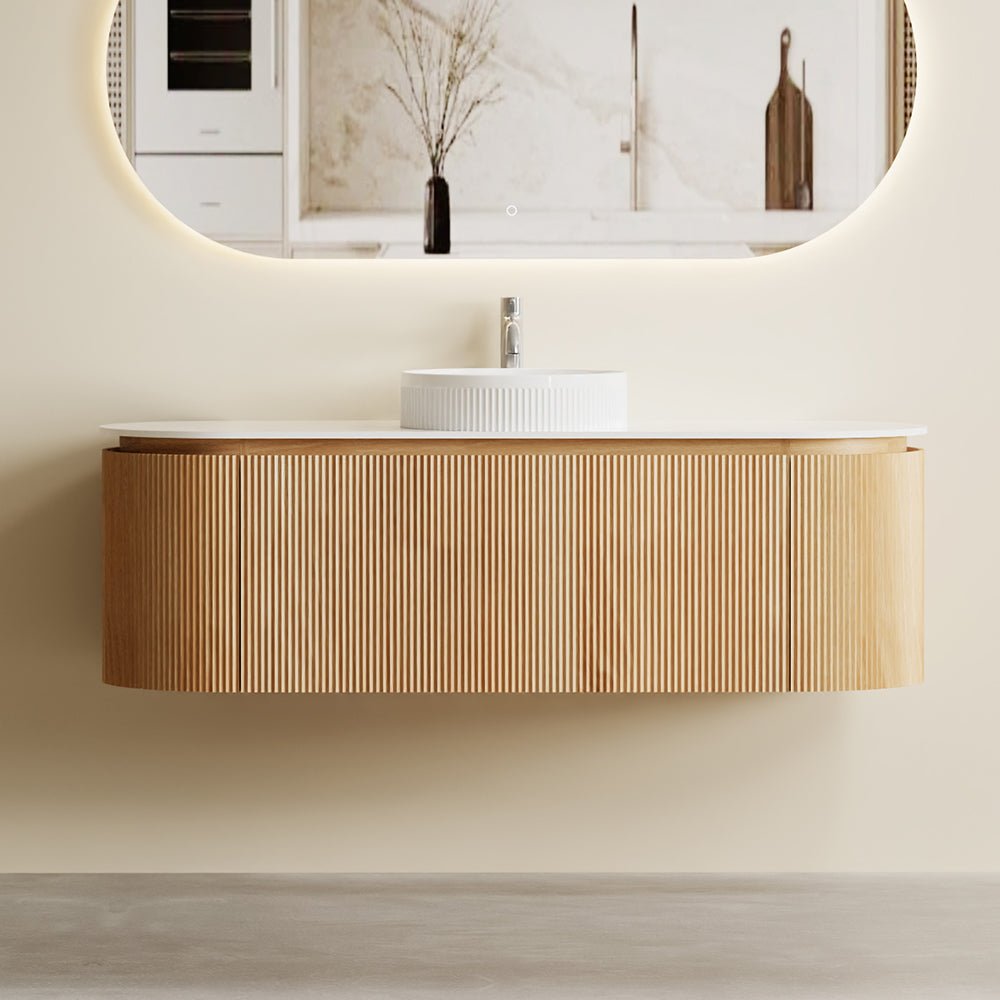 Mora 1200X520X450mm Plywood Light Oak Fluted Racetrack-Shaped Vanity W ...