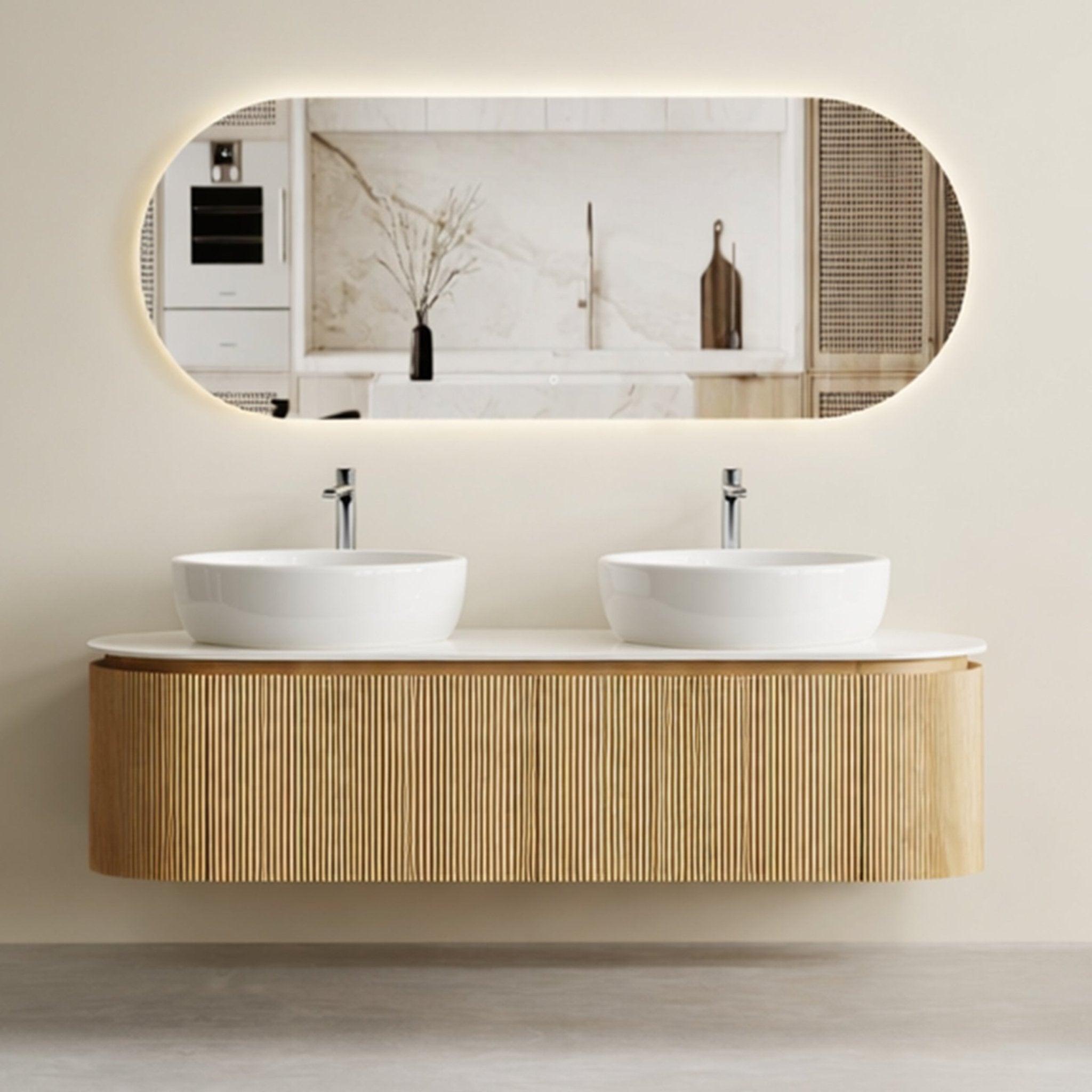 Mora 1500X520X450mm Plywood Light Oak Fluted Racetrack-Shaped Vanity W ...